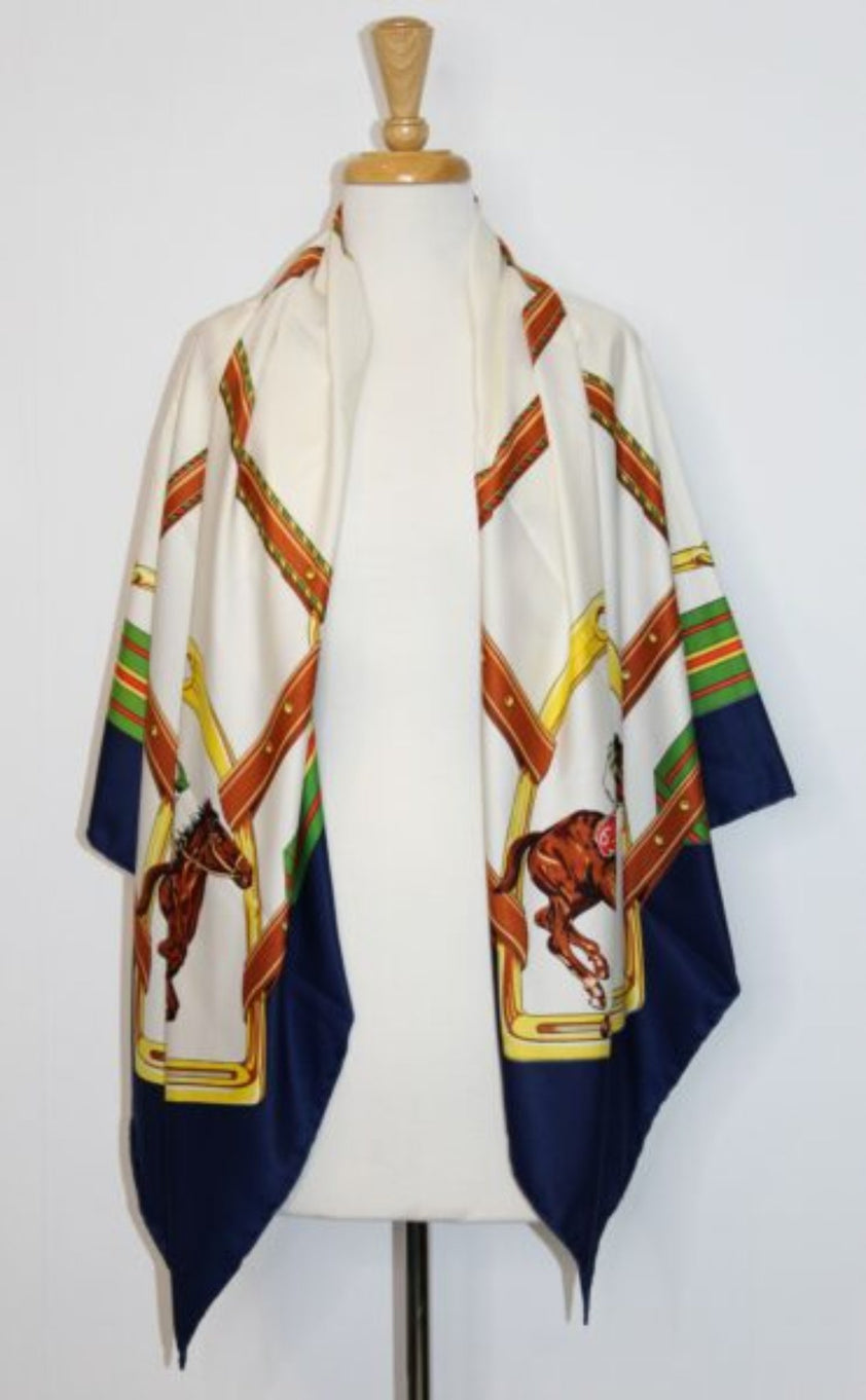 Race Horse Themed Silk Scarf Blue – Exclusively Equine